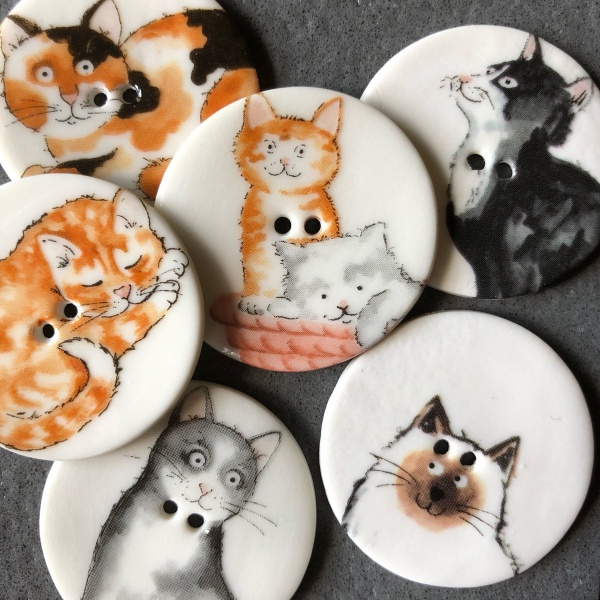 Kate Holliday Buttons - Assorted Cat Large Circular Buttons